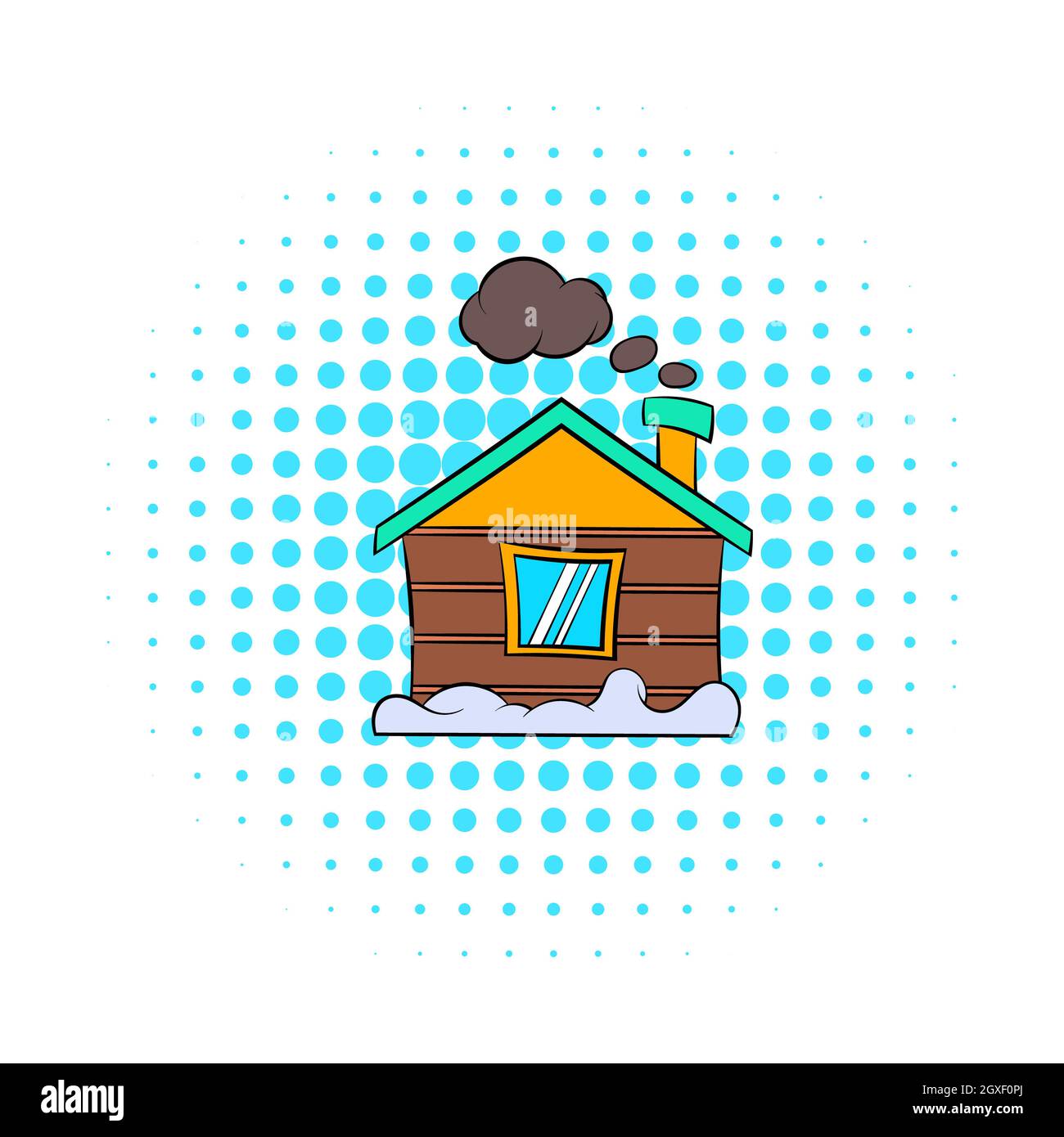 Winter house icon in comics style on dotted background. Accommodation ...