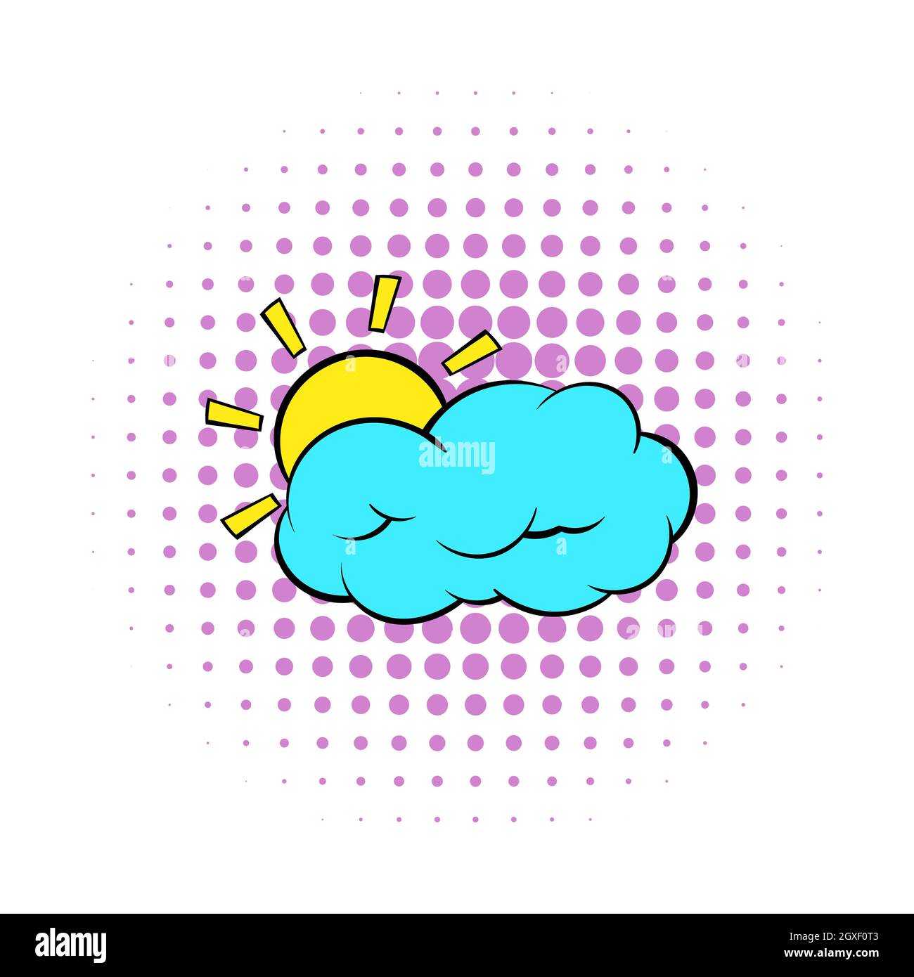 Sun and cloud icon in comics style on dotted background. Weather and ...