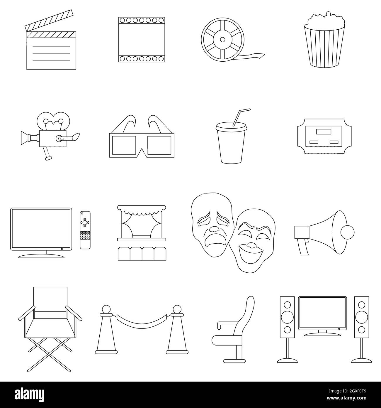 Film and cinema icons Black and White Stock Photos & Images - Alamy