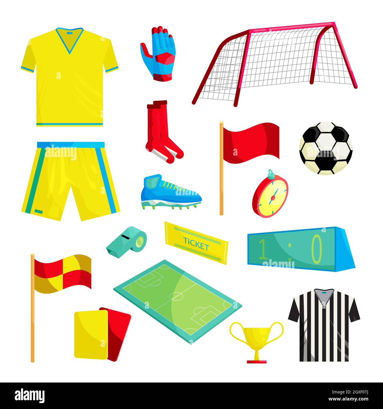 Soccer Icons set in cartoon style isolated on white background Stock ...