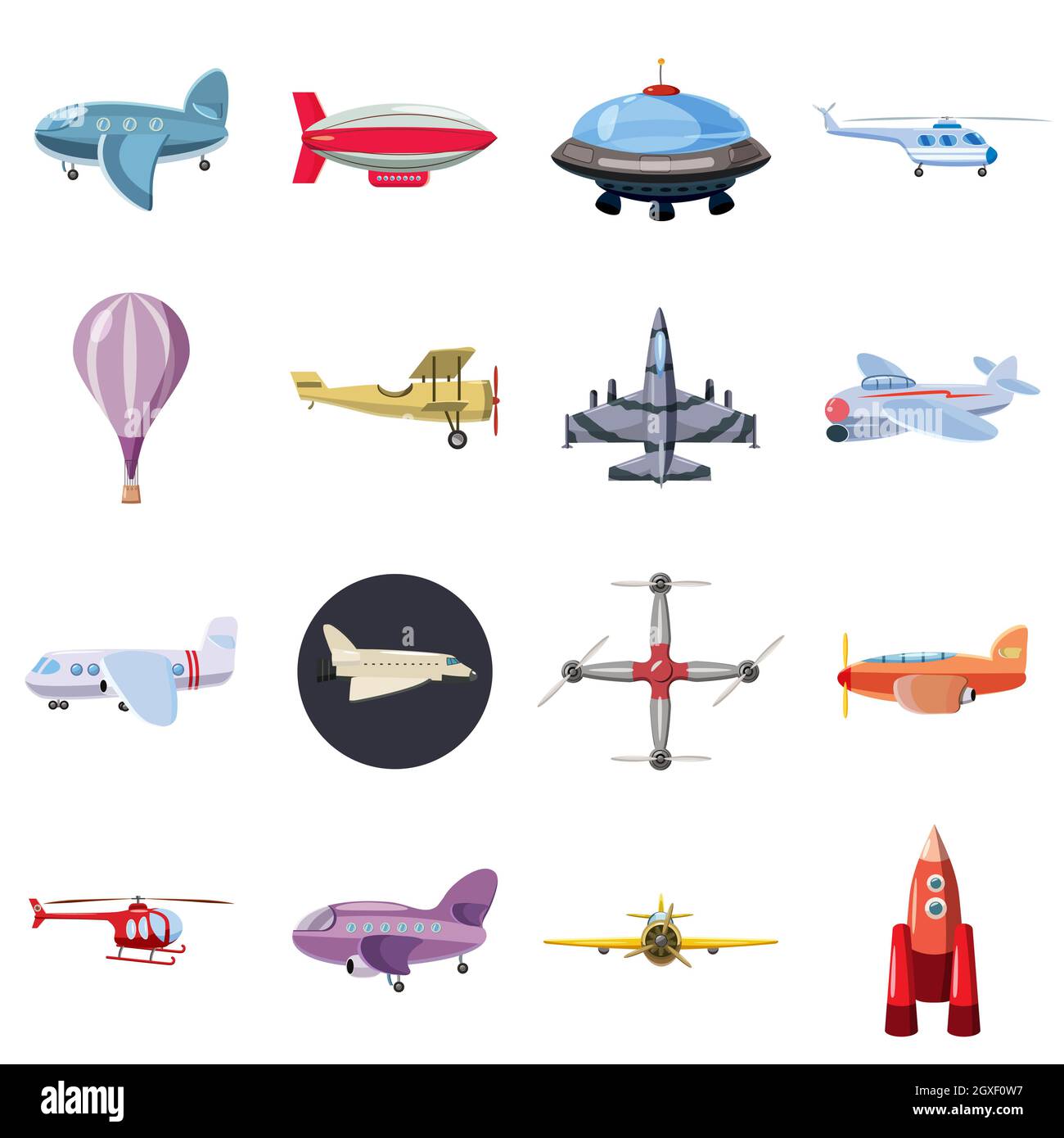 Aviation icons set in cartoon style isolated on white background Stock ...
