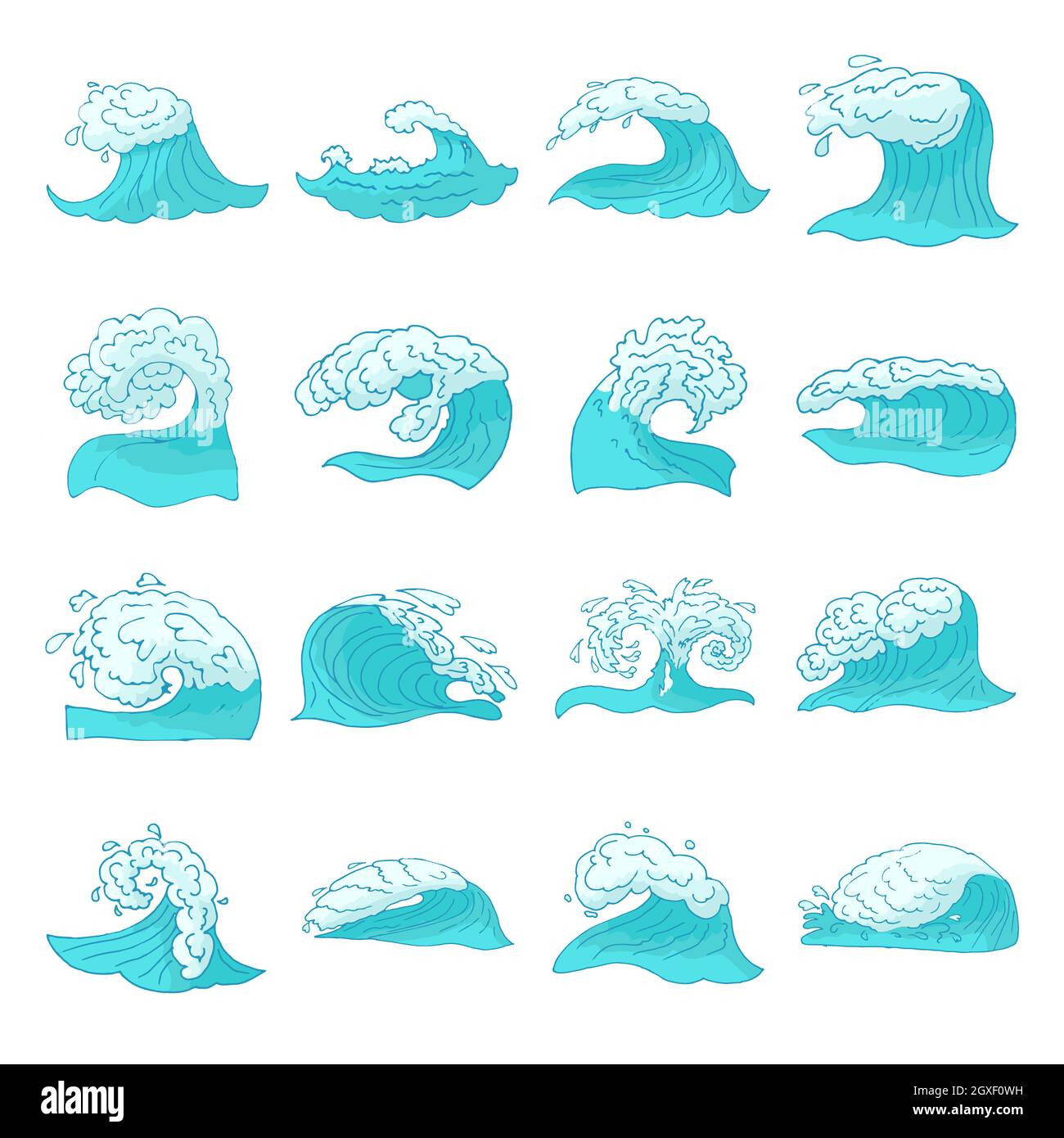 Water wave set in cartoon style isolated on white background Stock ...