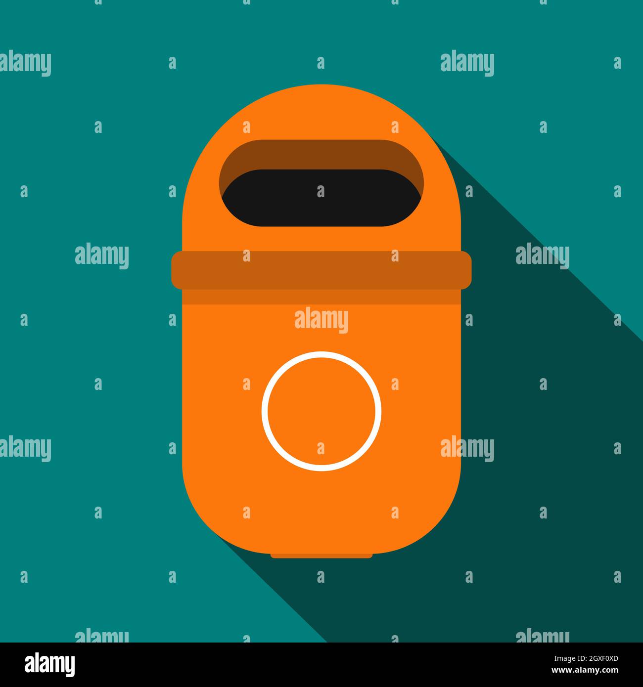 Orange trash can icon in flat style with long shadow. Waste and ...