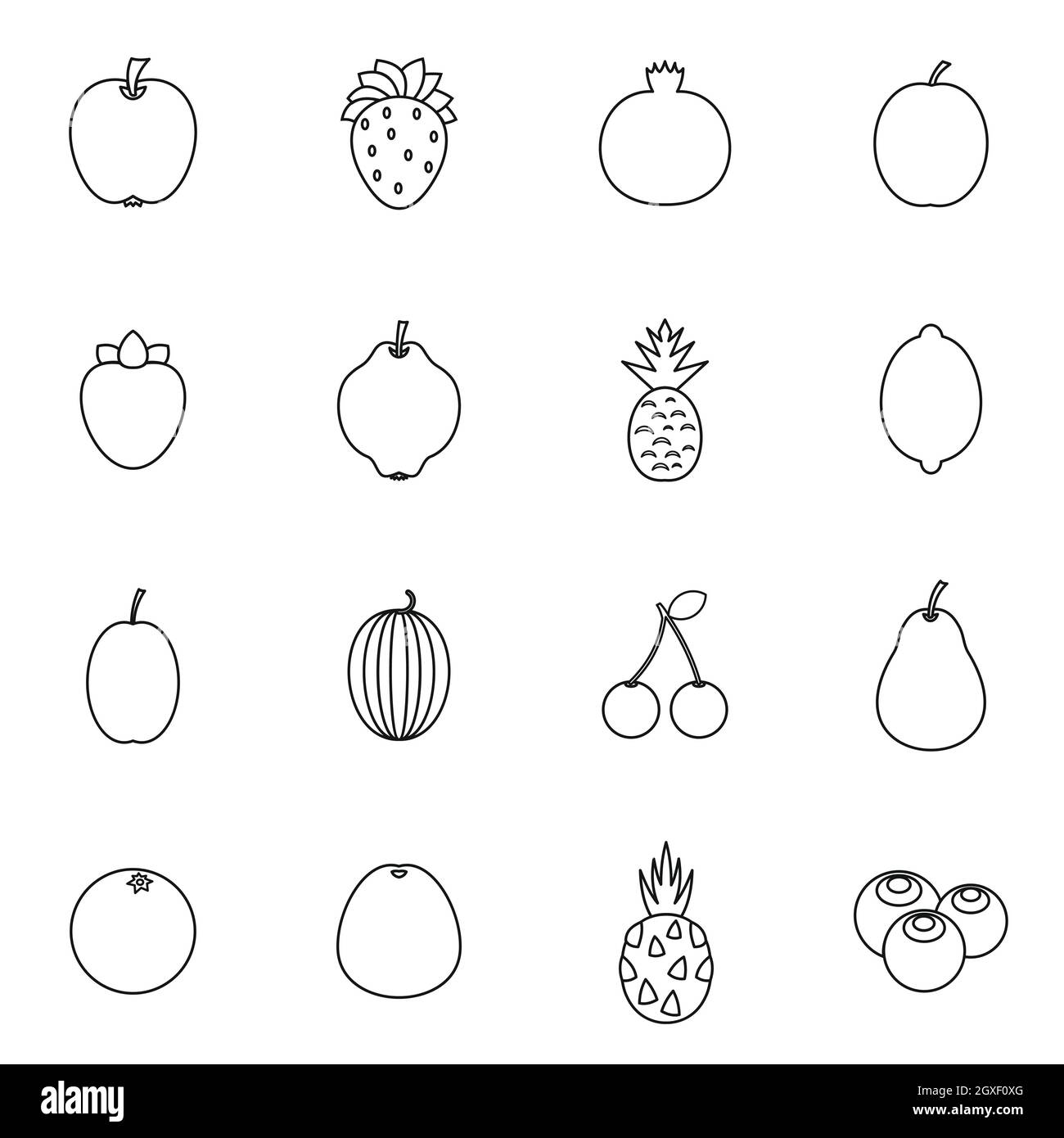 Fruit icons set in thin line style isolated on white background Stock ...