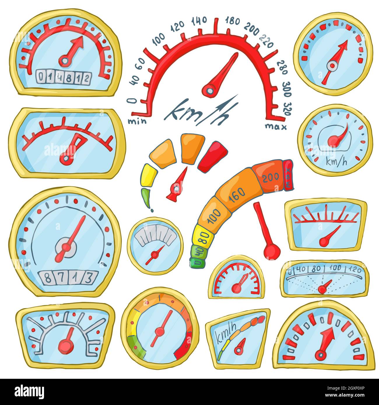 Speedometer Icons set in cartoon style isolated on white background ...