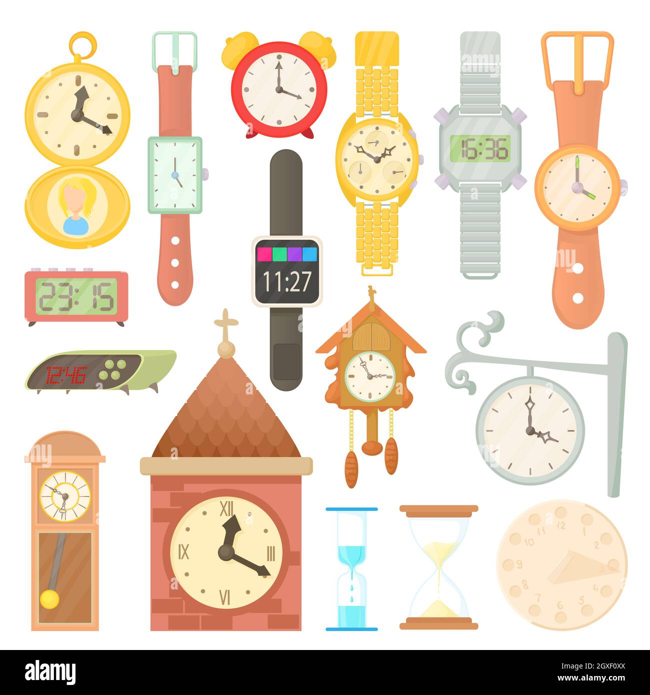 Time icons set in cartoon style isolated on white background Stock ...