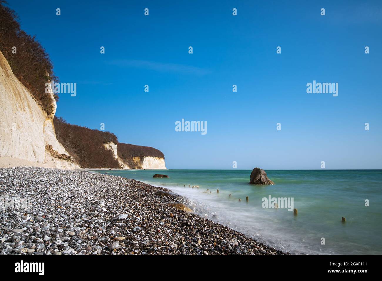 White cliffs on the Baltic Sea coast on the island Ruegen, Germany ...