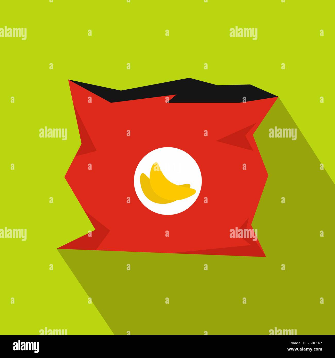Crumpled bag of chips icon in flat style with long shadow. Packaging ...