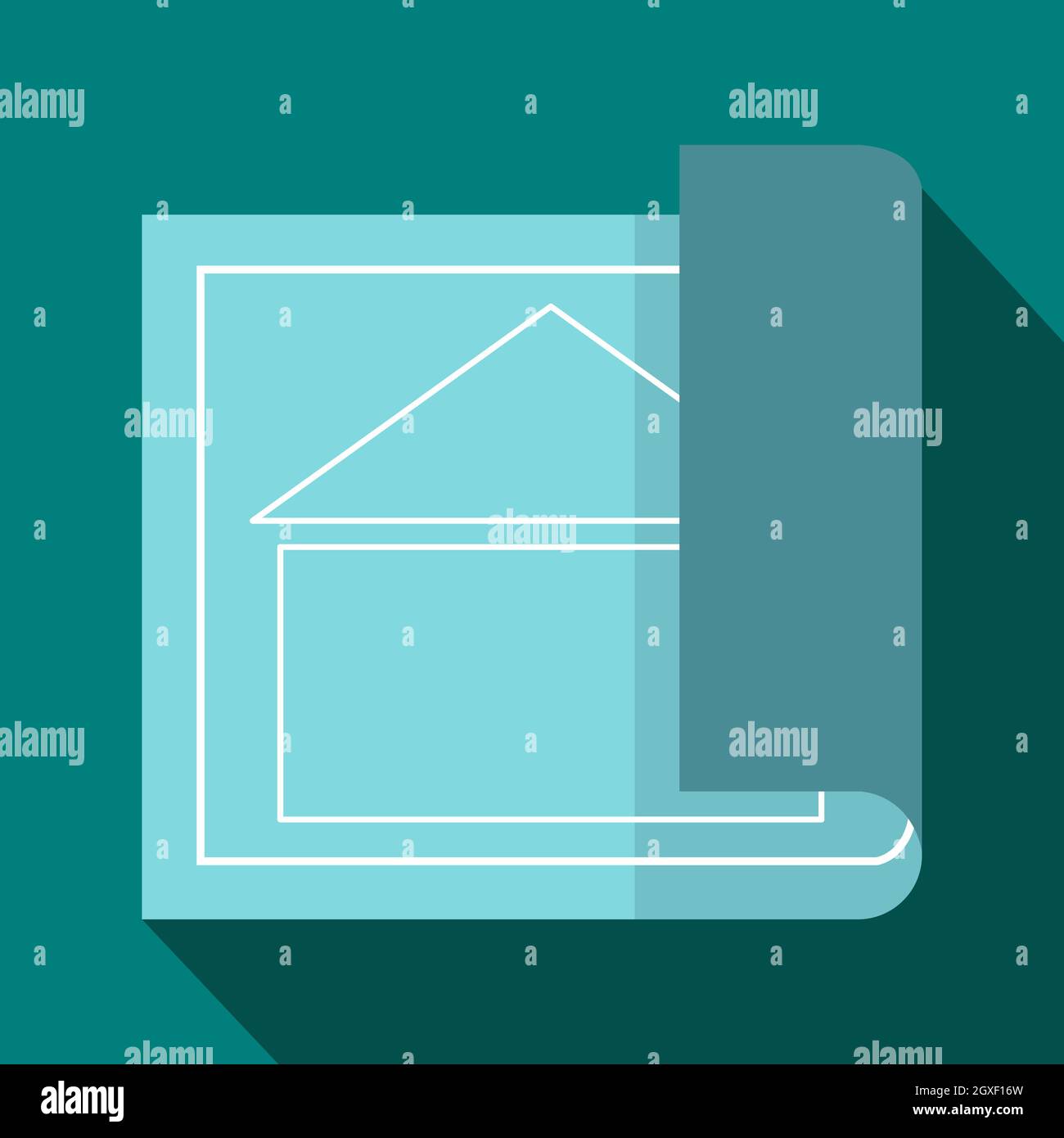 Building plan icon in flat style on a blue background Stock Photo - Alamy