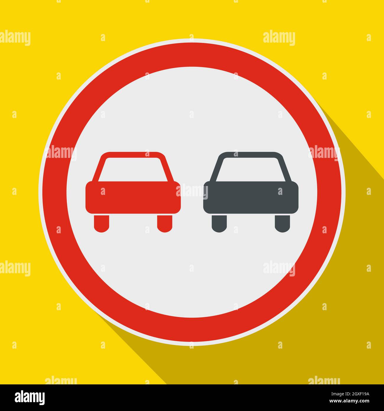 No overtaking road traffic sign icon in flat style on a yellow ...