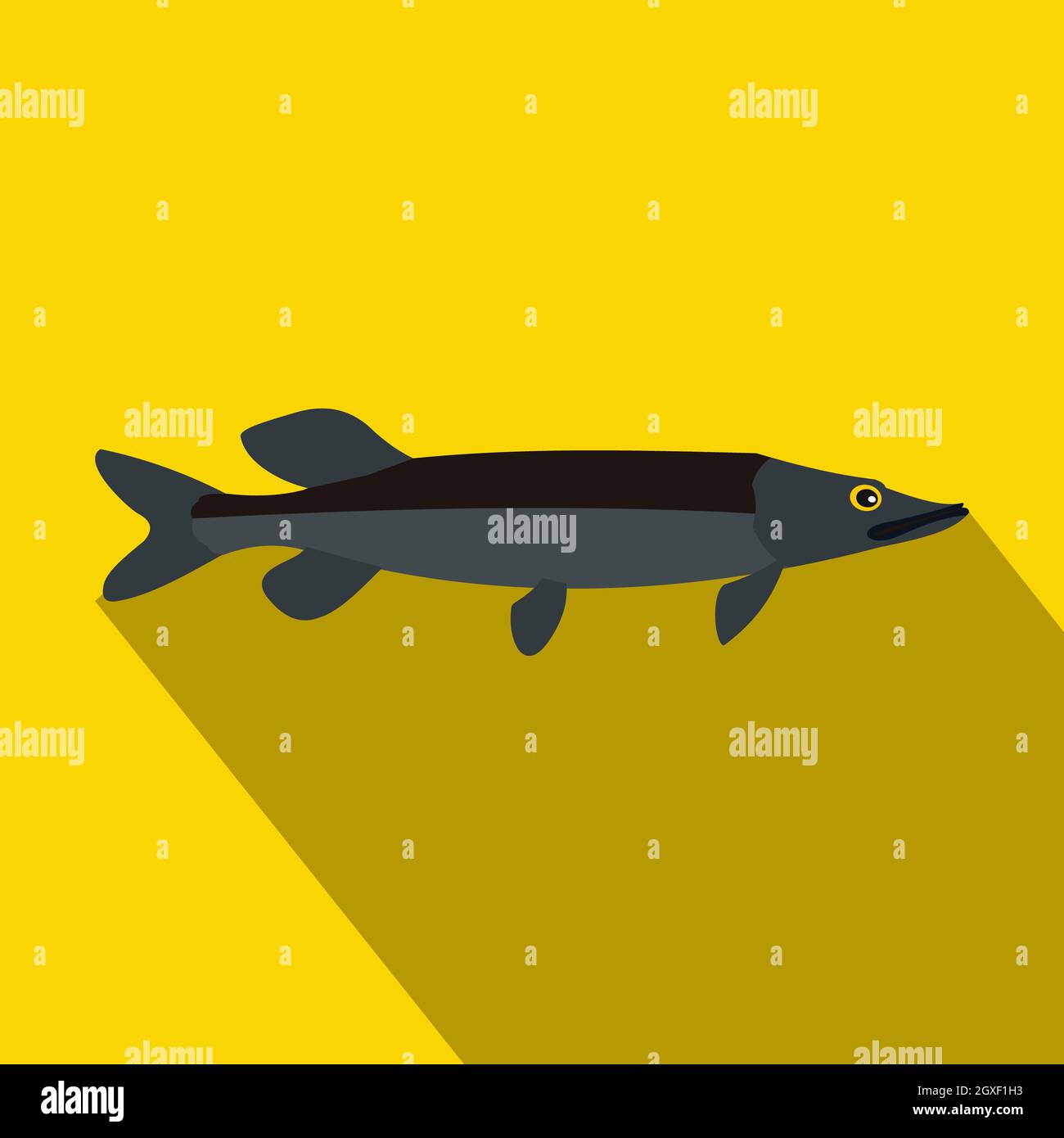 Pike fish icon in flat style with long shadow. Fishing symbol Stock ...