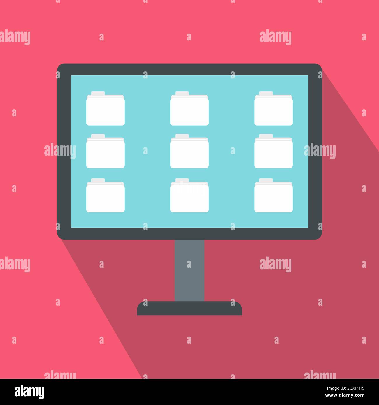 Desktop of computer with folders icon in flat style on a pink ...