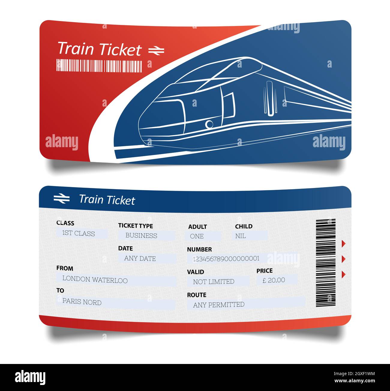 Train tickets on white background Stock Photo - Alamy