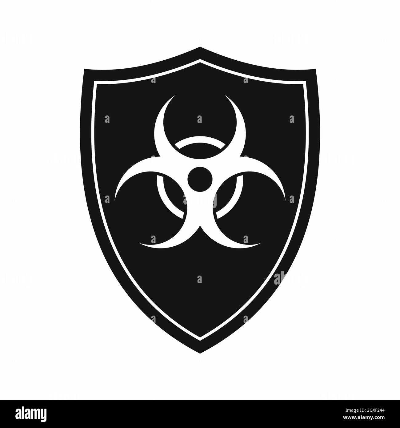 Shield with a biohazard sign icon in simple style isolated on white ...