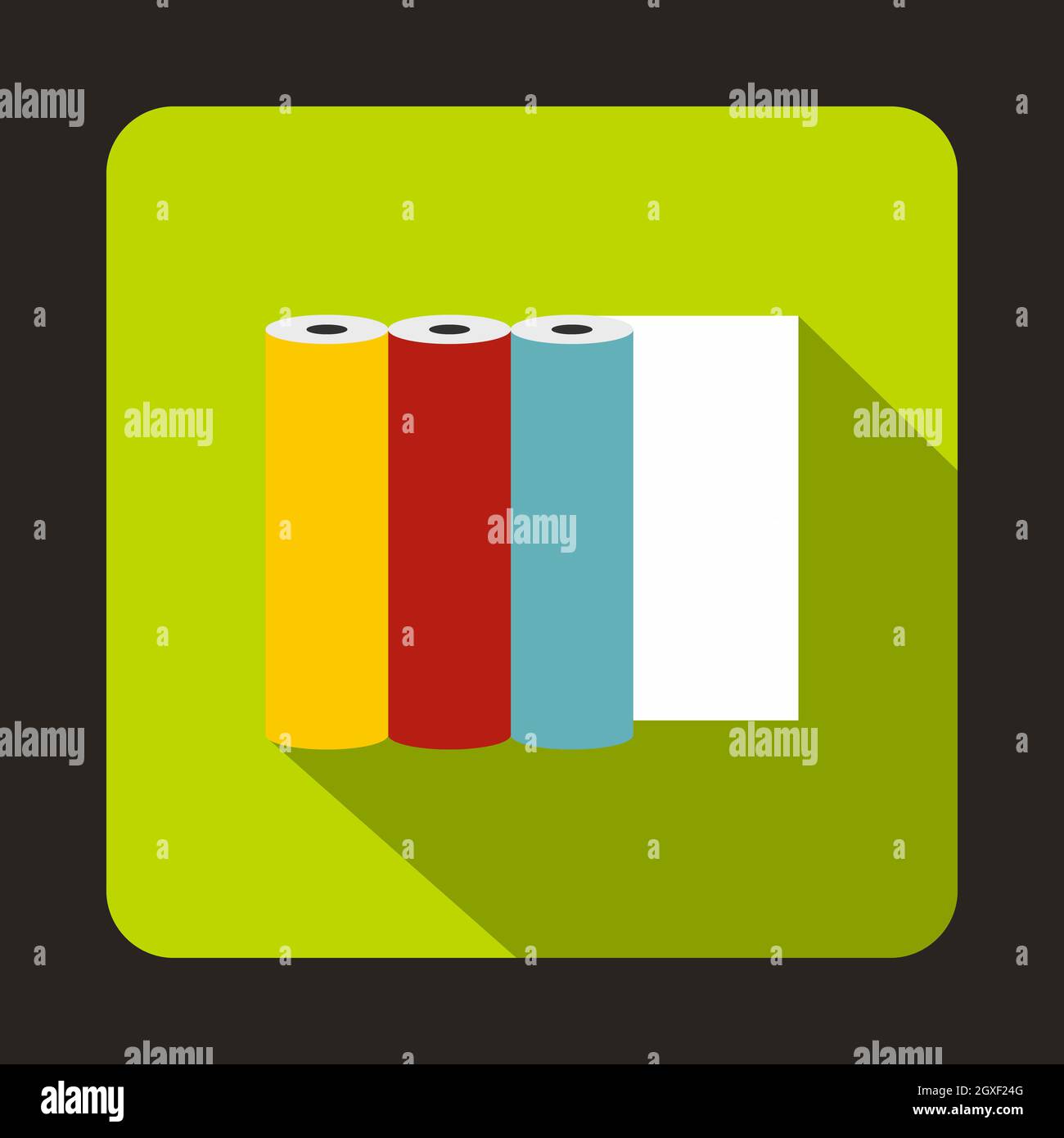 Rolls of colored paper icon in flat style on a green background Stock ...