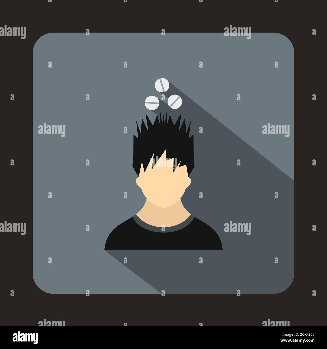 Man with tablets over head icon in flat style on a gray background ...