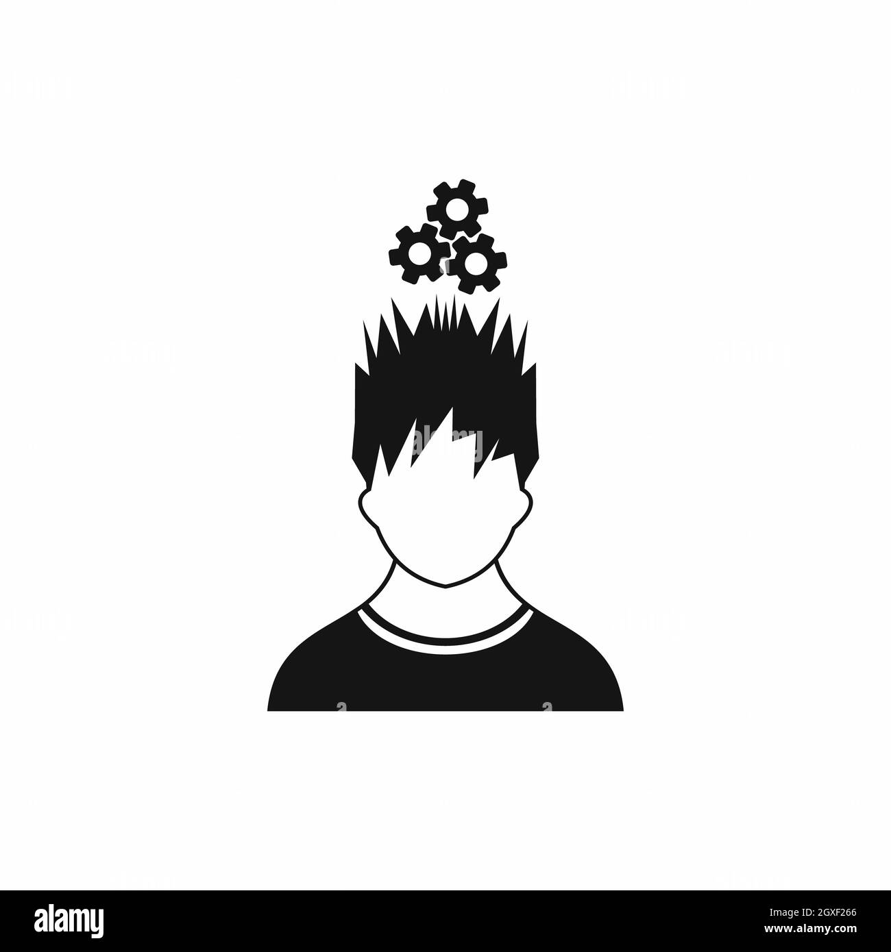 Man with metal gears over head icon in simple style isolated on white ...