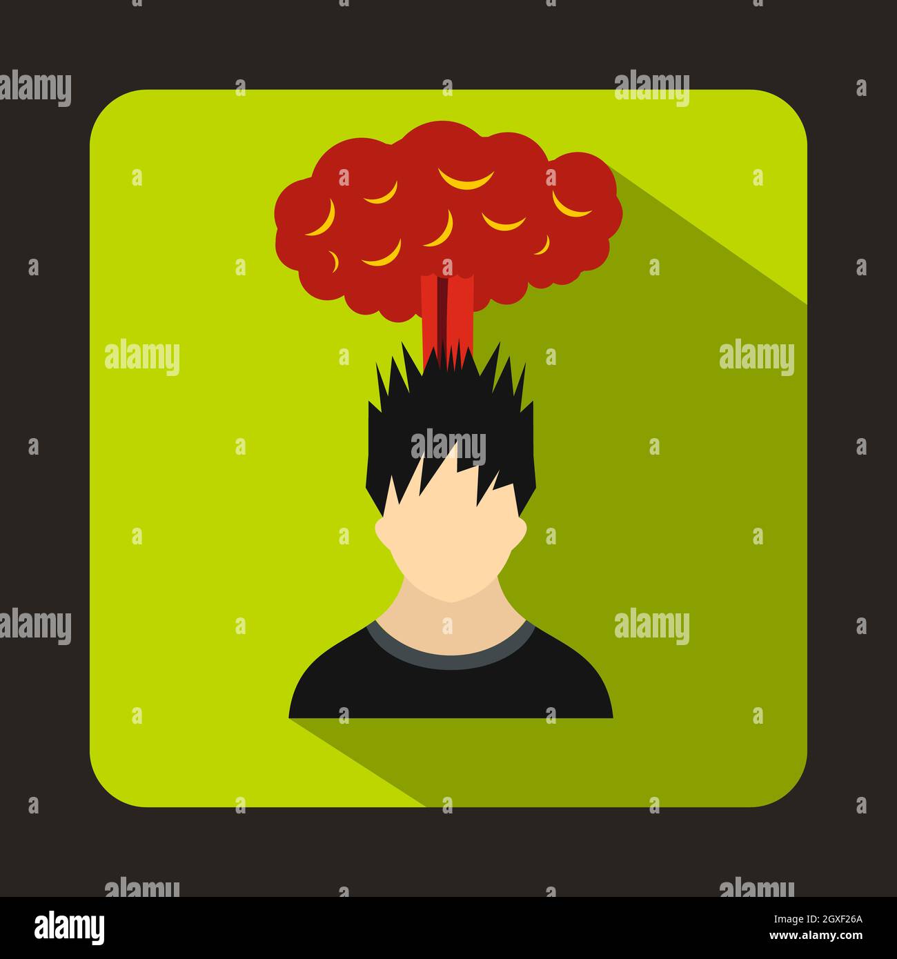 Man with red cloud over head icon in flat style on a green background ...