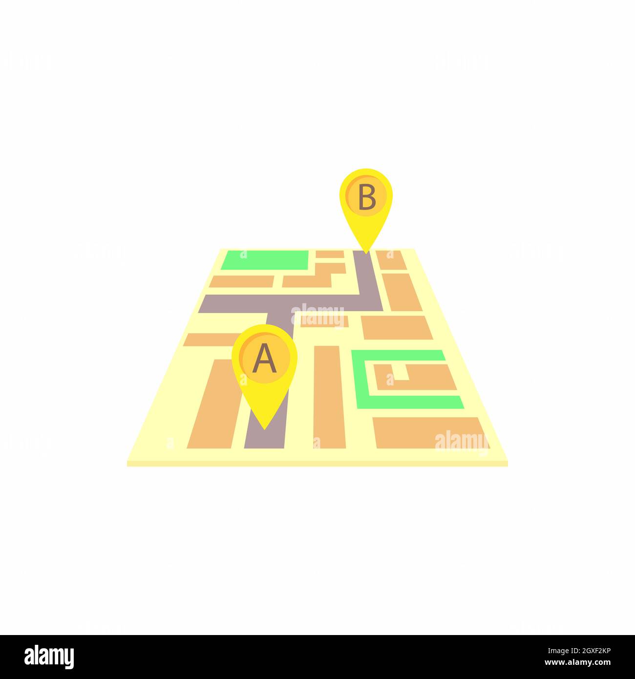 Map with the taxi route icon in cartoon style on a white background ...