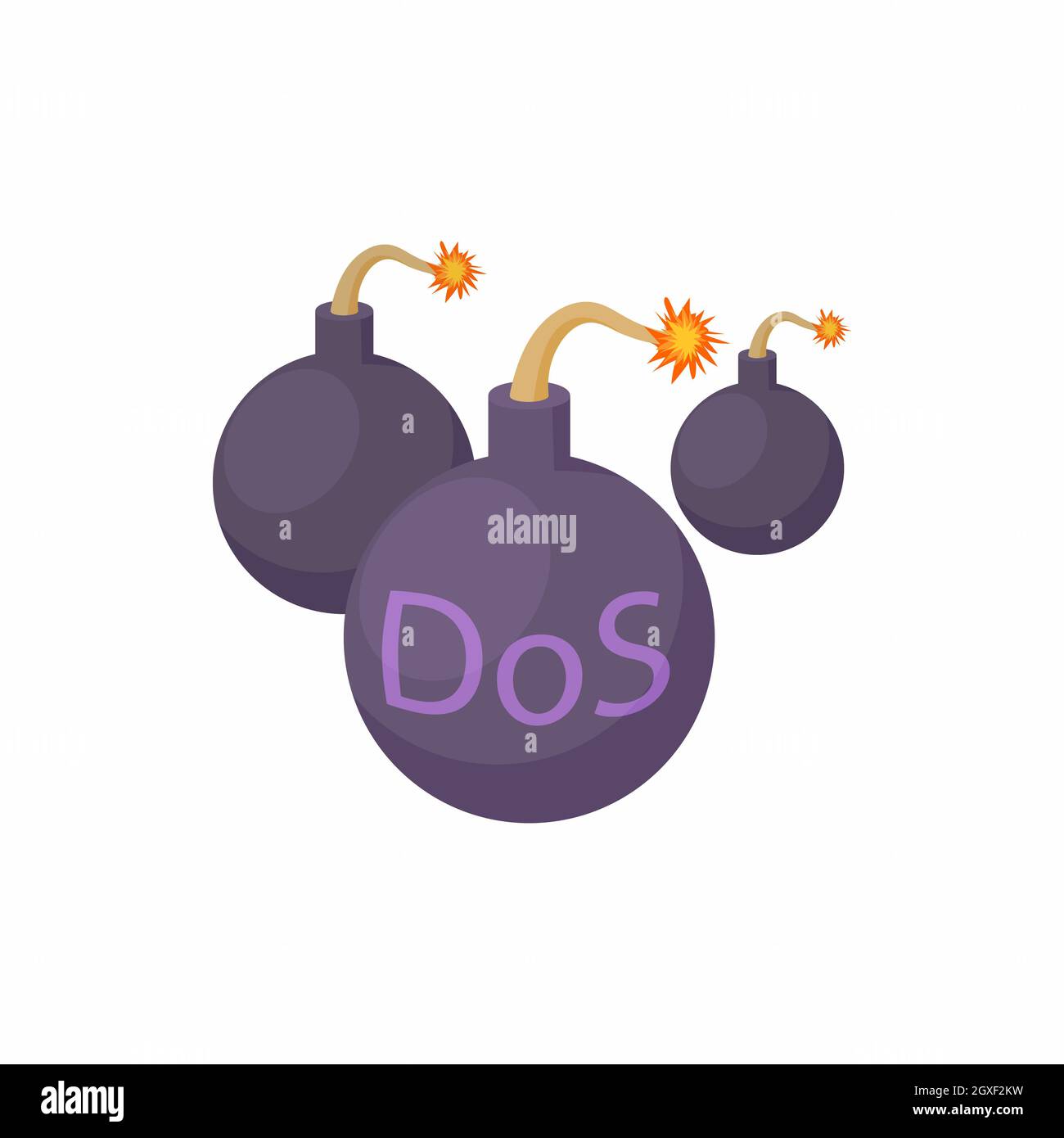 DOS and bombs with smoldering wick icon in cartoon style on a white ...