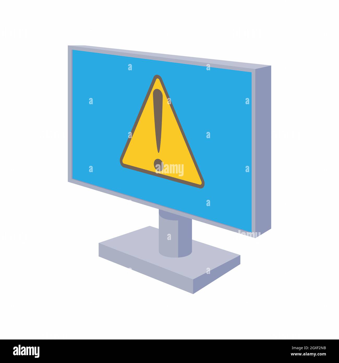 Computer monitor with a warning sign icon in cartoon style on a white ...