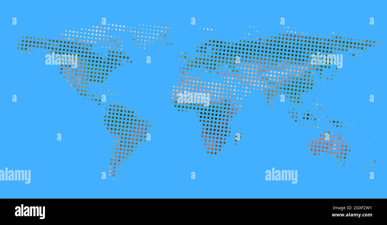 simplified colored half-tone topographic world map, vector illustration ...