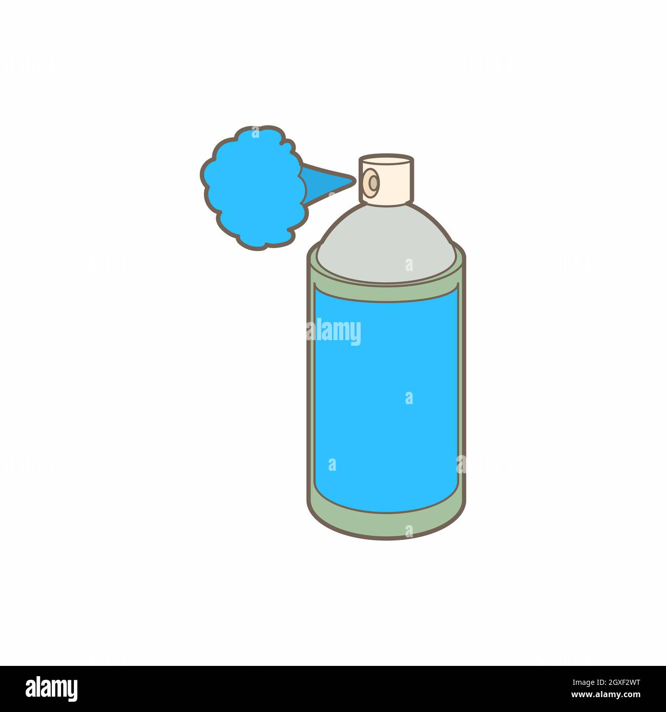 Blue spray bottle with gas cloud icon in cartoon style on a white ...