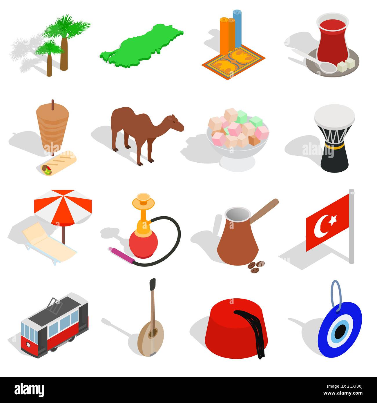 Country Turkey icons set in isometric 3d style isolated on white ...