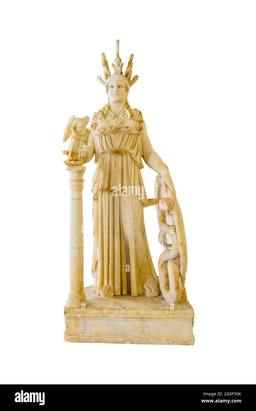 Ancient greek athena sculpture isolated on white background Stock Photo ...