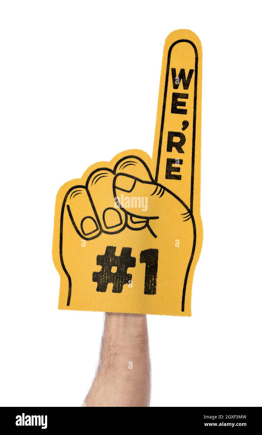 Number one foam hand isolated on white Stock Photo - Alamy
