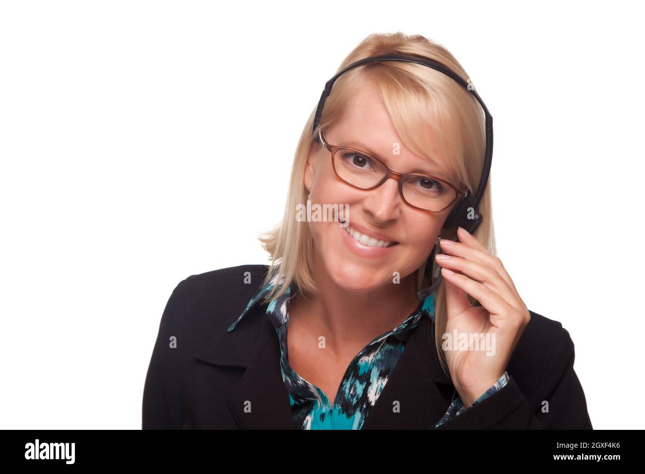 Beautiful Blonde Customer Support Woman with Headset Isolated on a ...