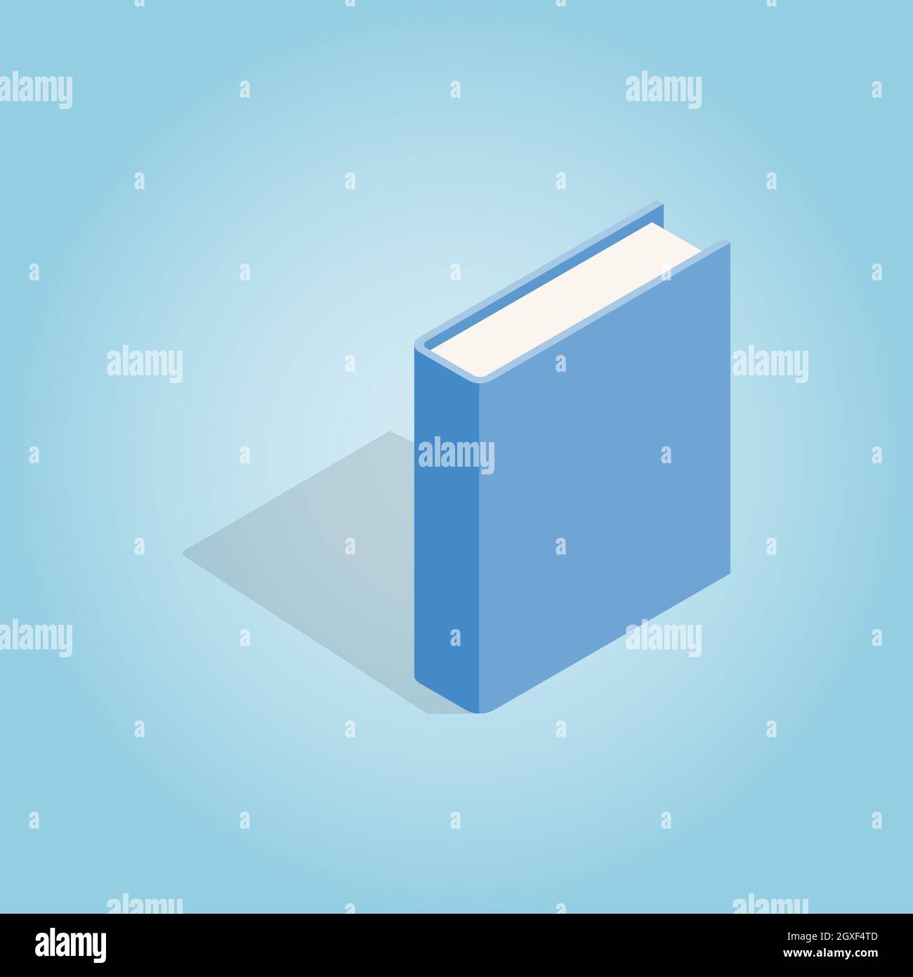 Blue book icon in isometric 3d style on blue background. Reading symbol ...