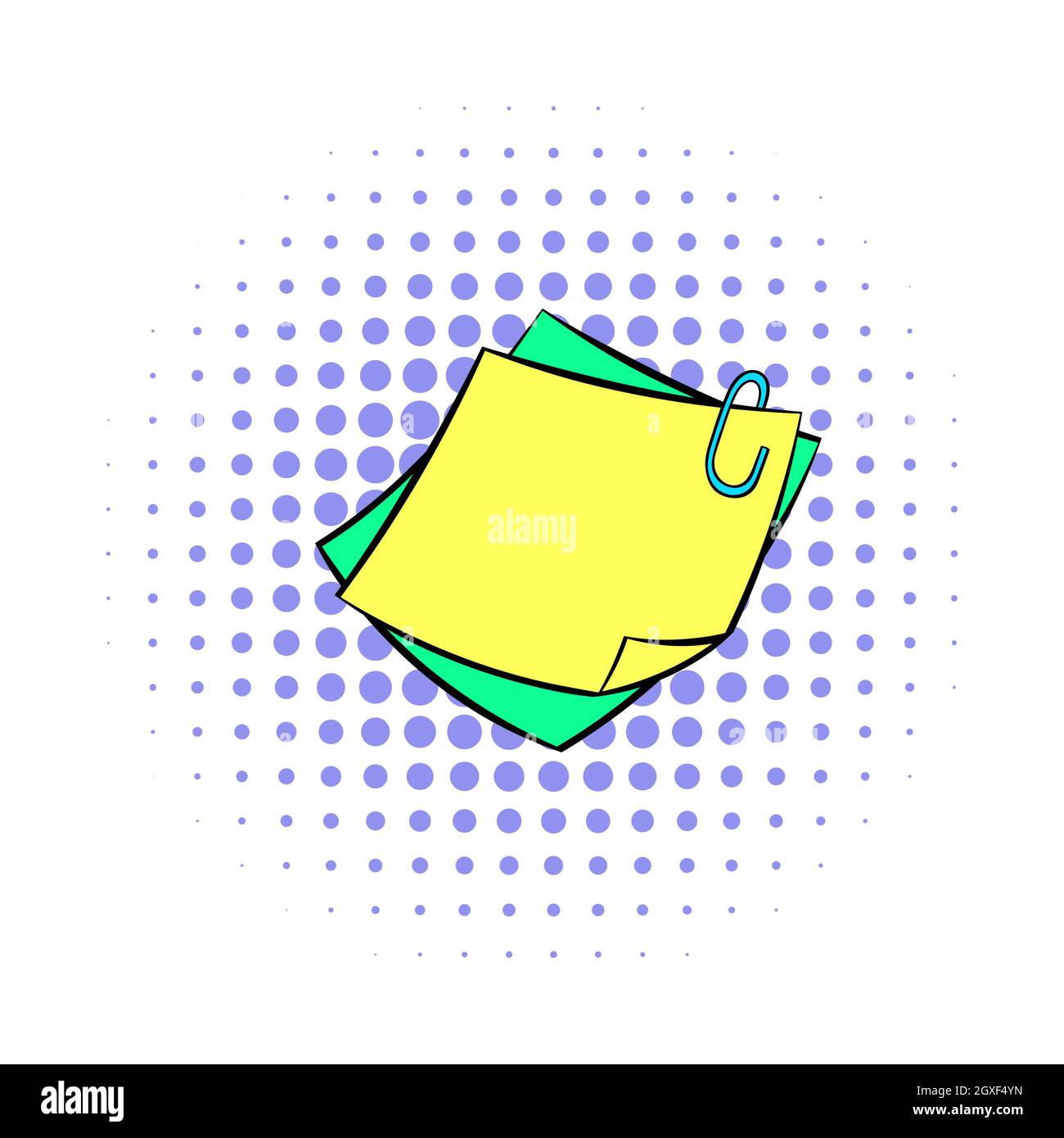 Memo notes with paper clip icon in comics style on a white background ...