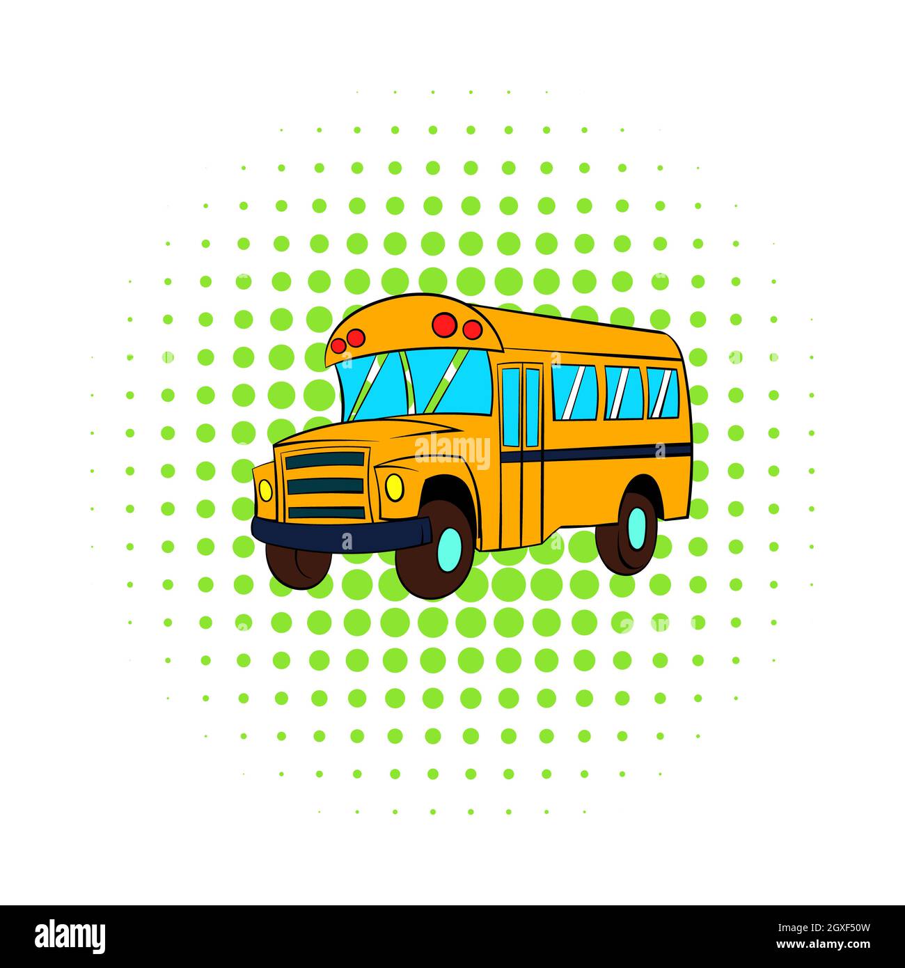 Yellow school bus icon in comics style on a white background Stock ...