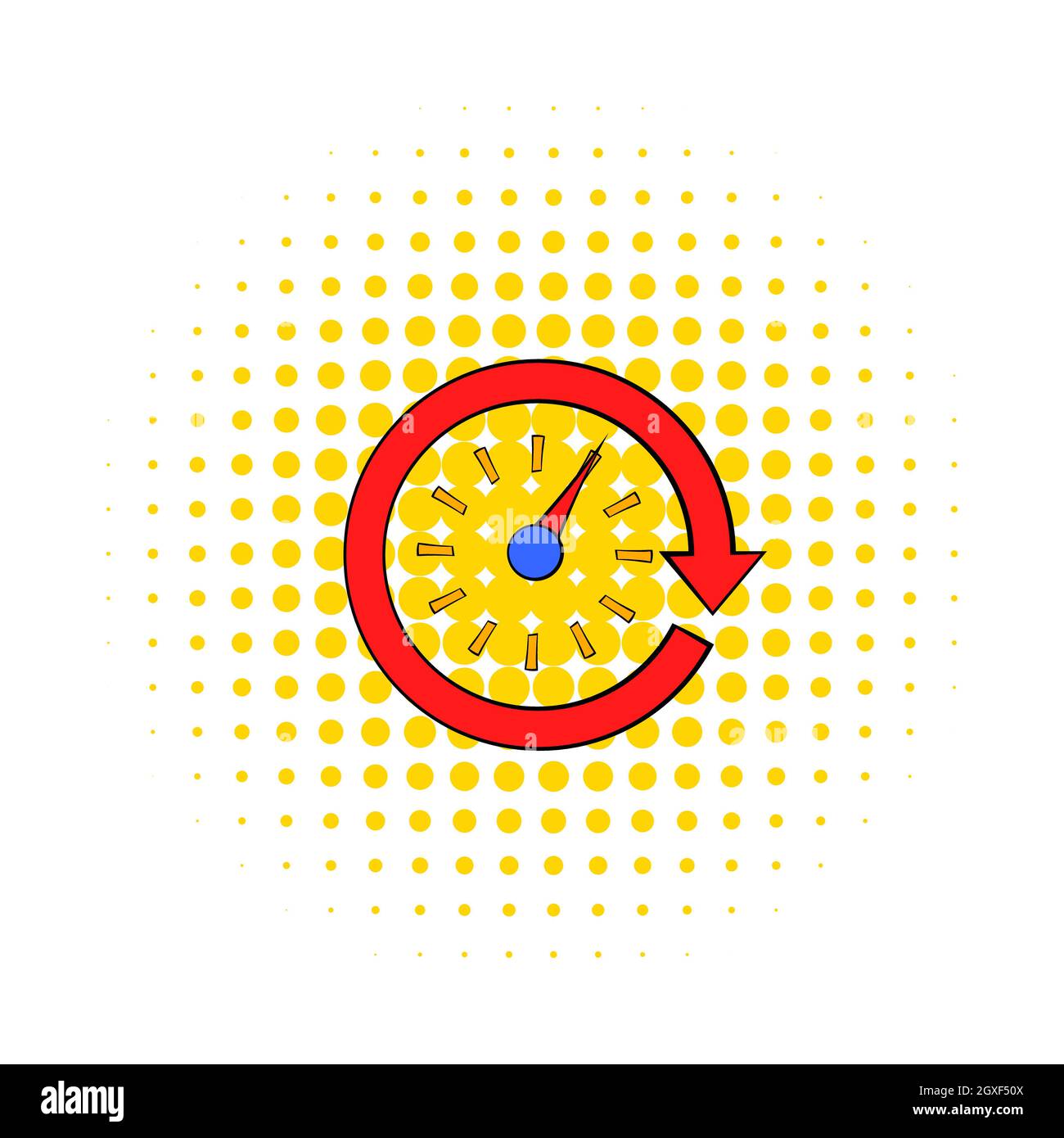 Red speedometer icon in comics style on a white background Stock Photo ...