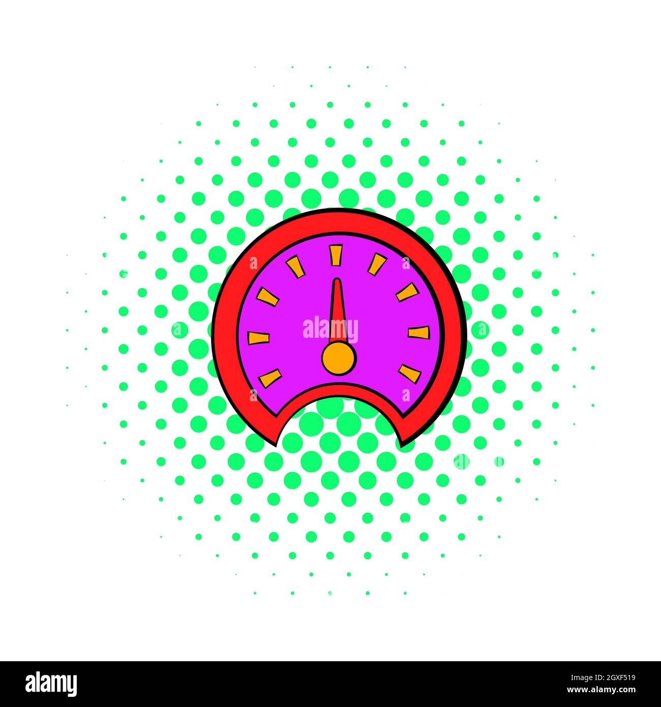 Red speedometer icon in comics style on a white background Stock Photo ...