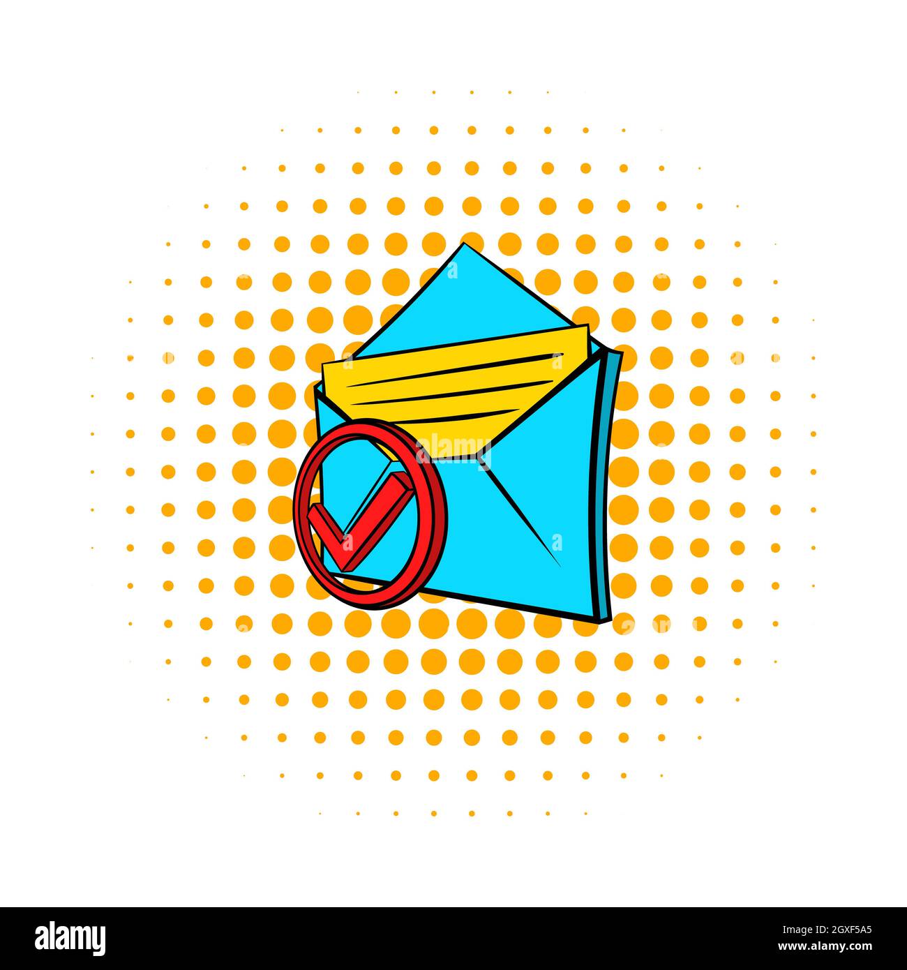 Delivered e-mail icon in pop-art style on dotted background. Internet ...
