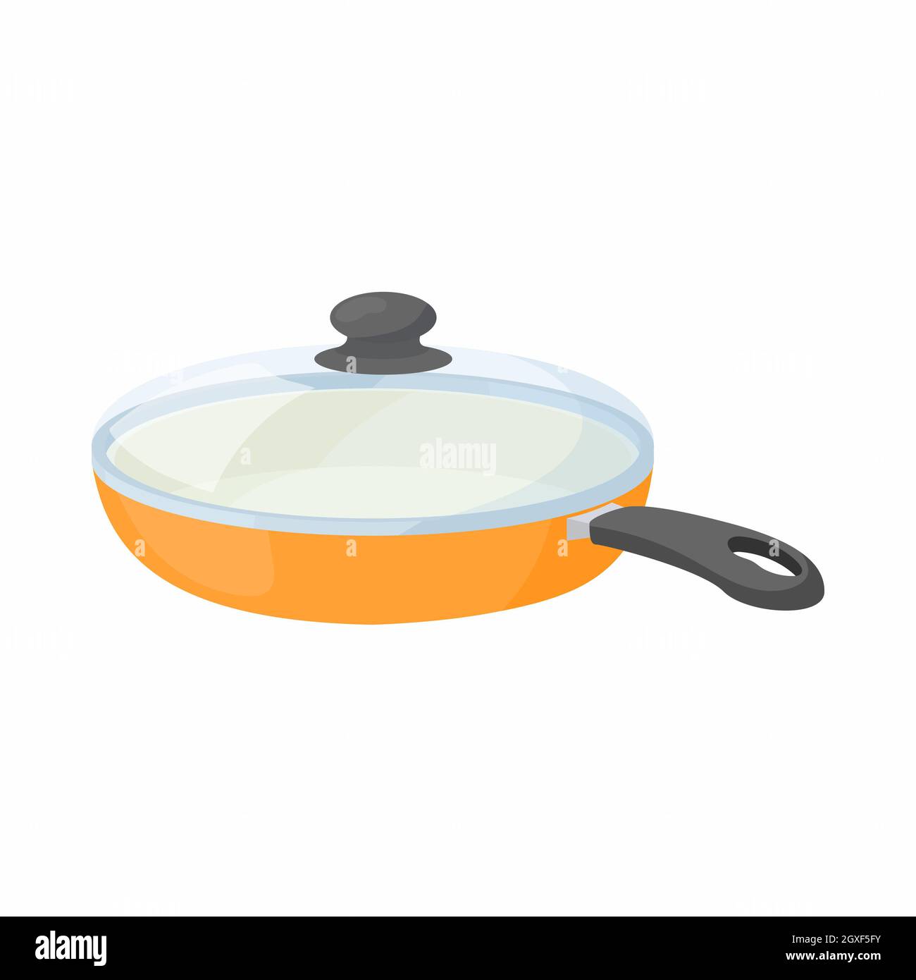 Ceramic frying pan with glass lid icon in cartoon style on a white ...
