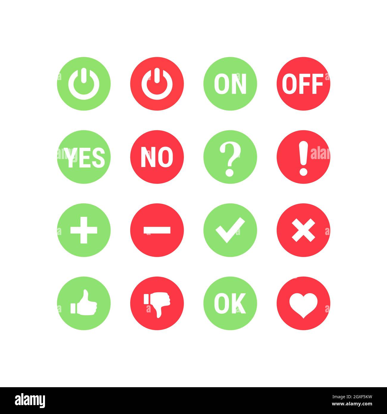 Colorful red and green yes and no button set. Tick, checkmark, ok, like ...