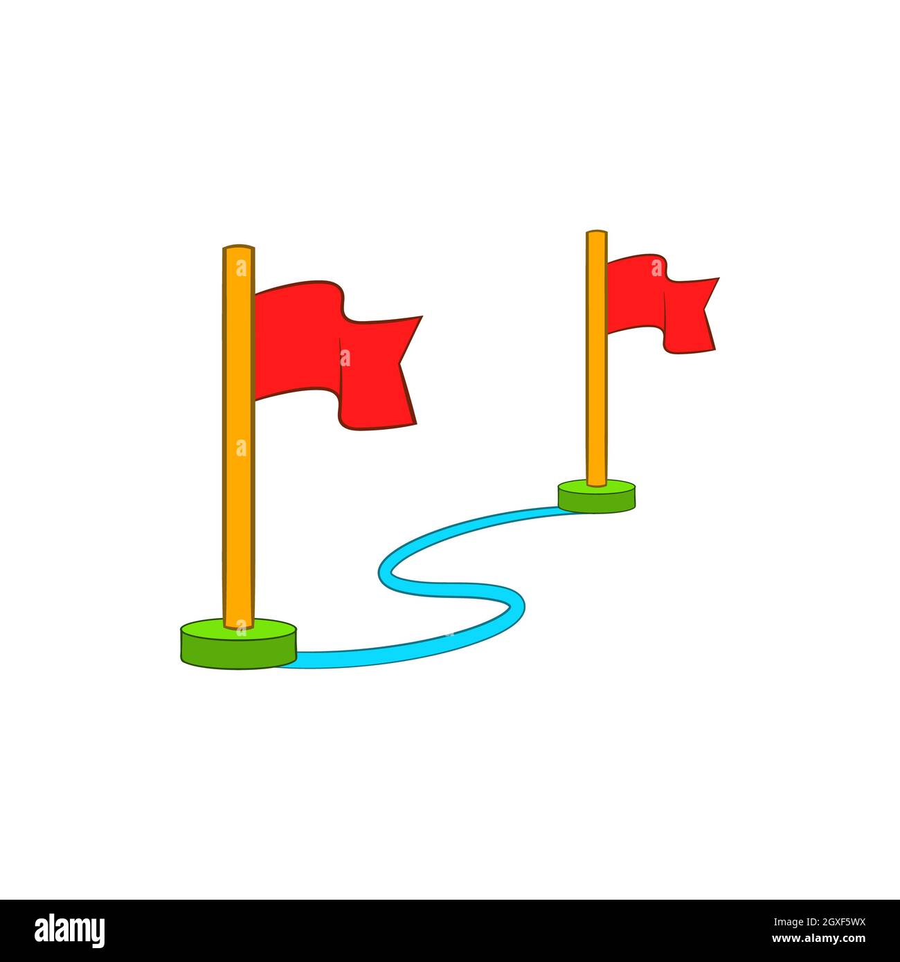 Route with a locator flags icon in cartoon style on a white background ...