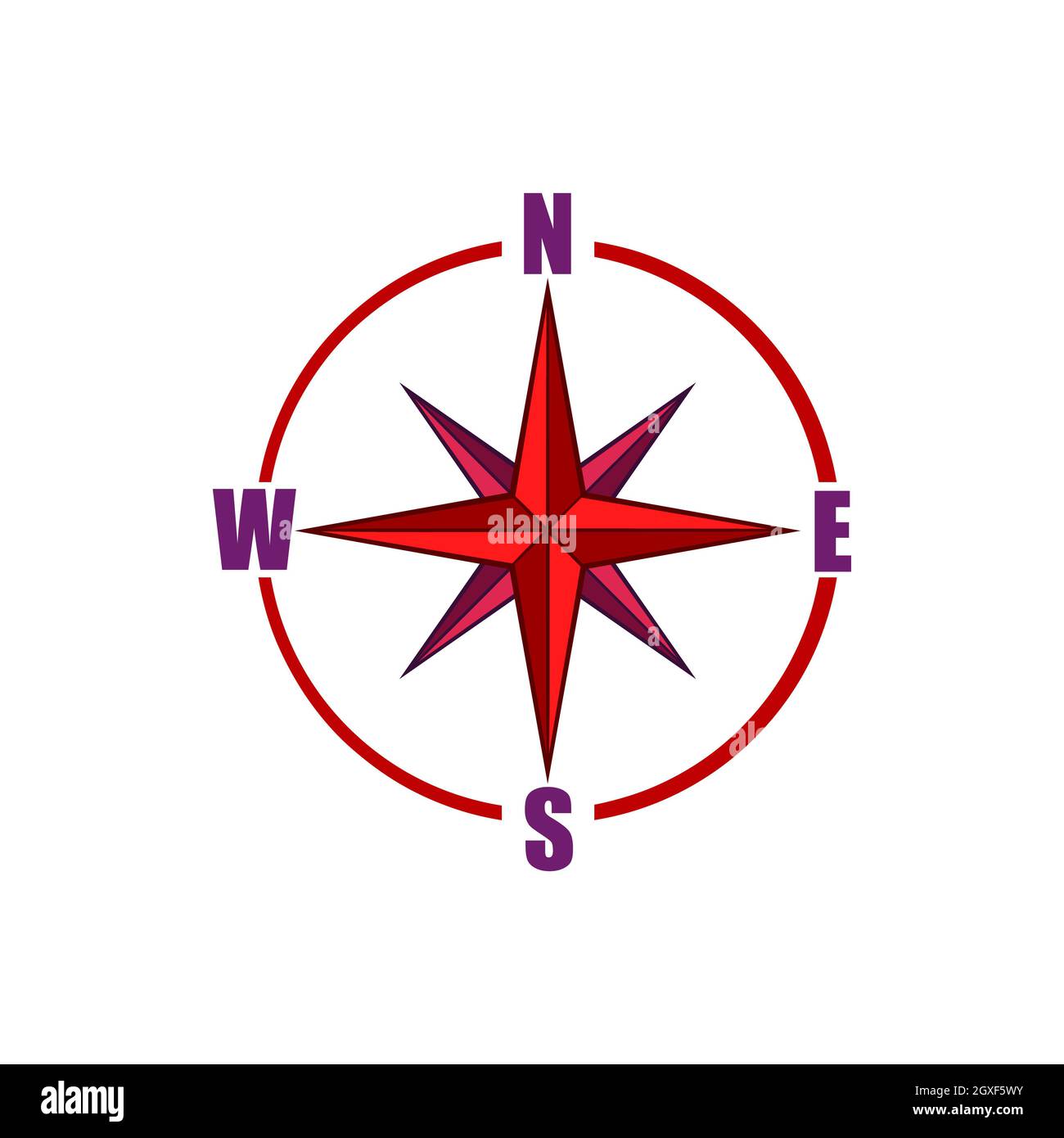 Red compass rose icon in cartoon style on a white background Stock ...