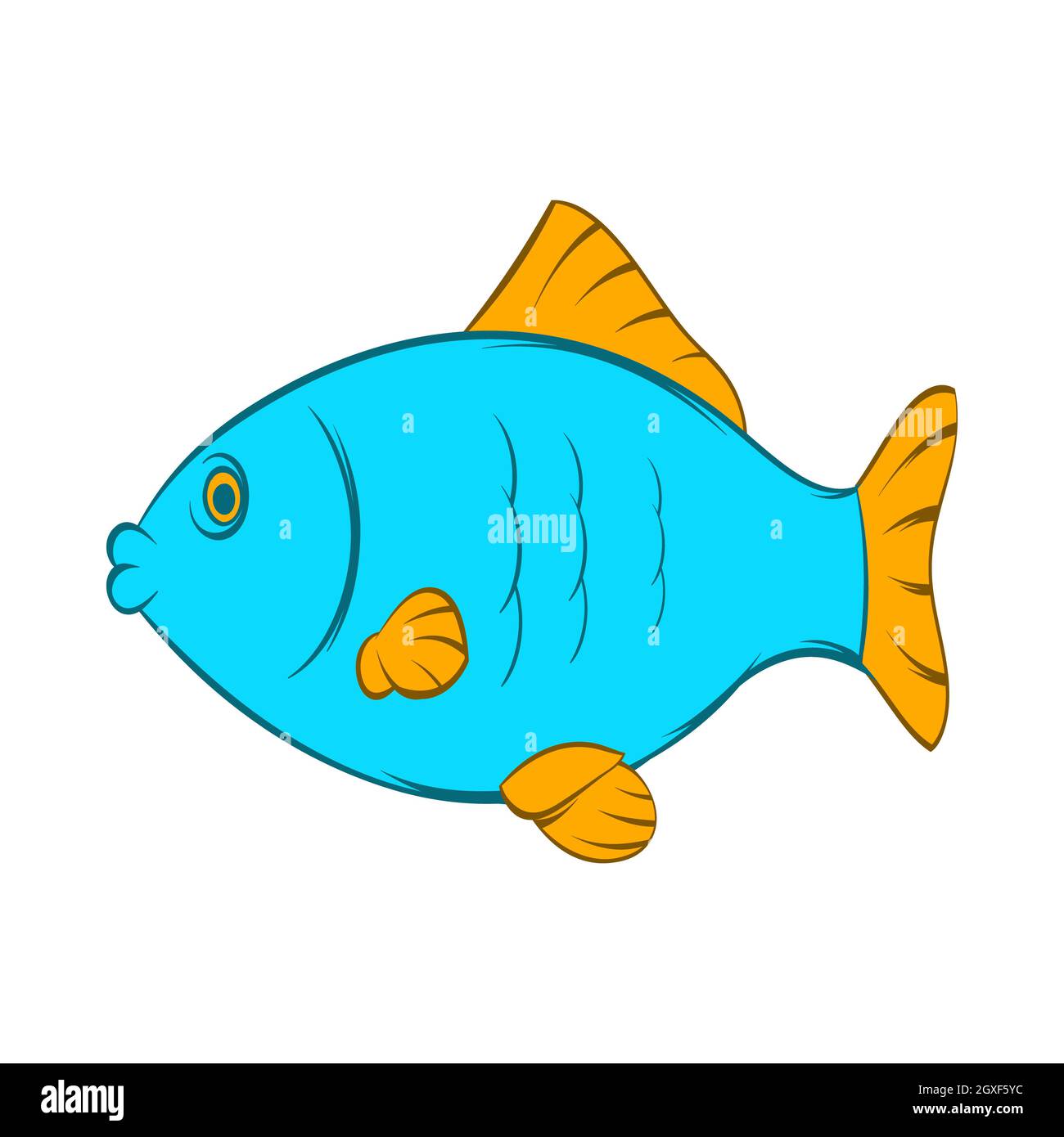 Blue fish icon in cartoon style on a white background Stock Photo - Alamy