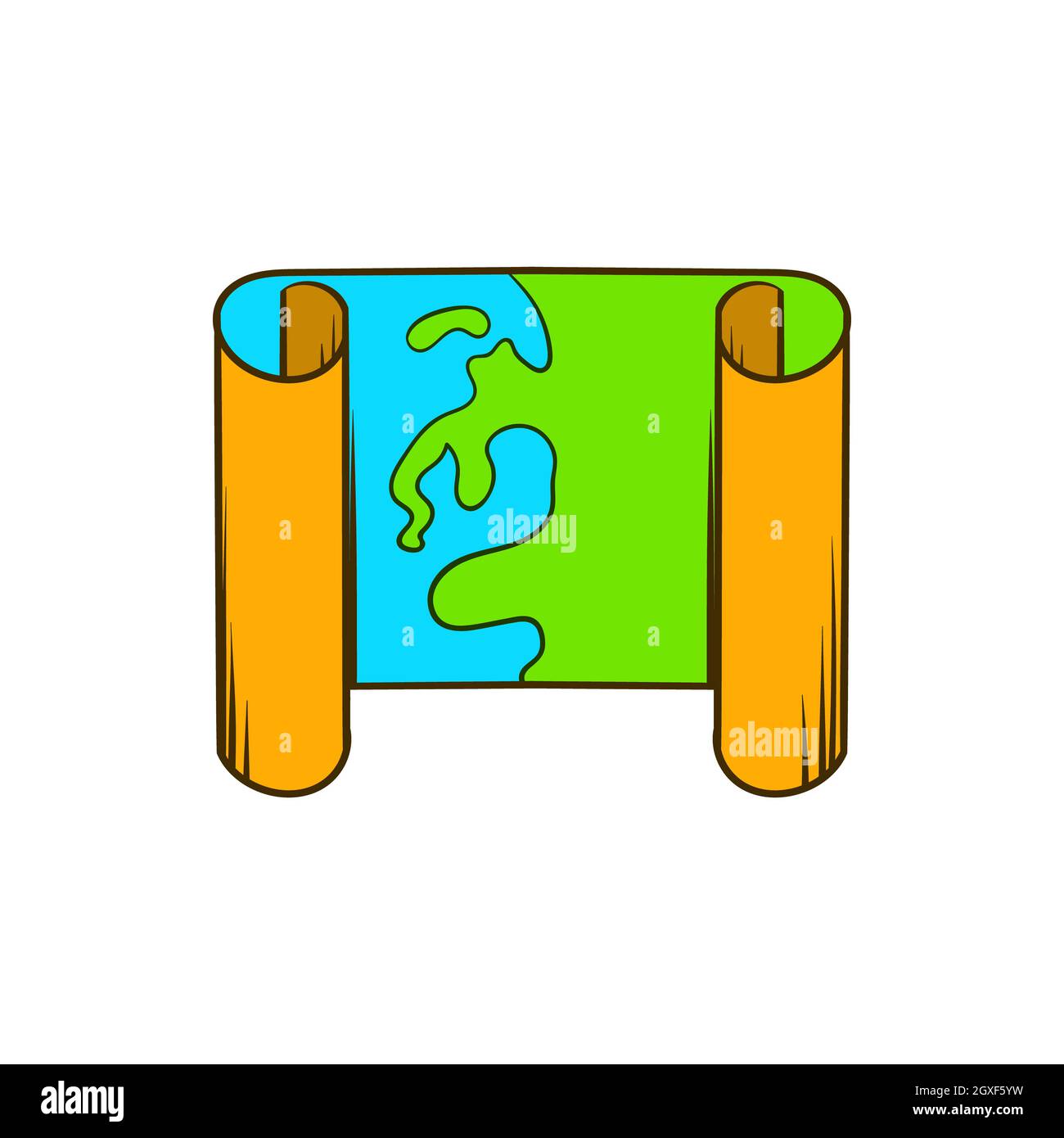 Paper scroll map icon in cartoon style on a white background Stock ...