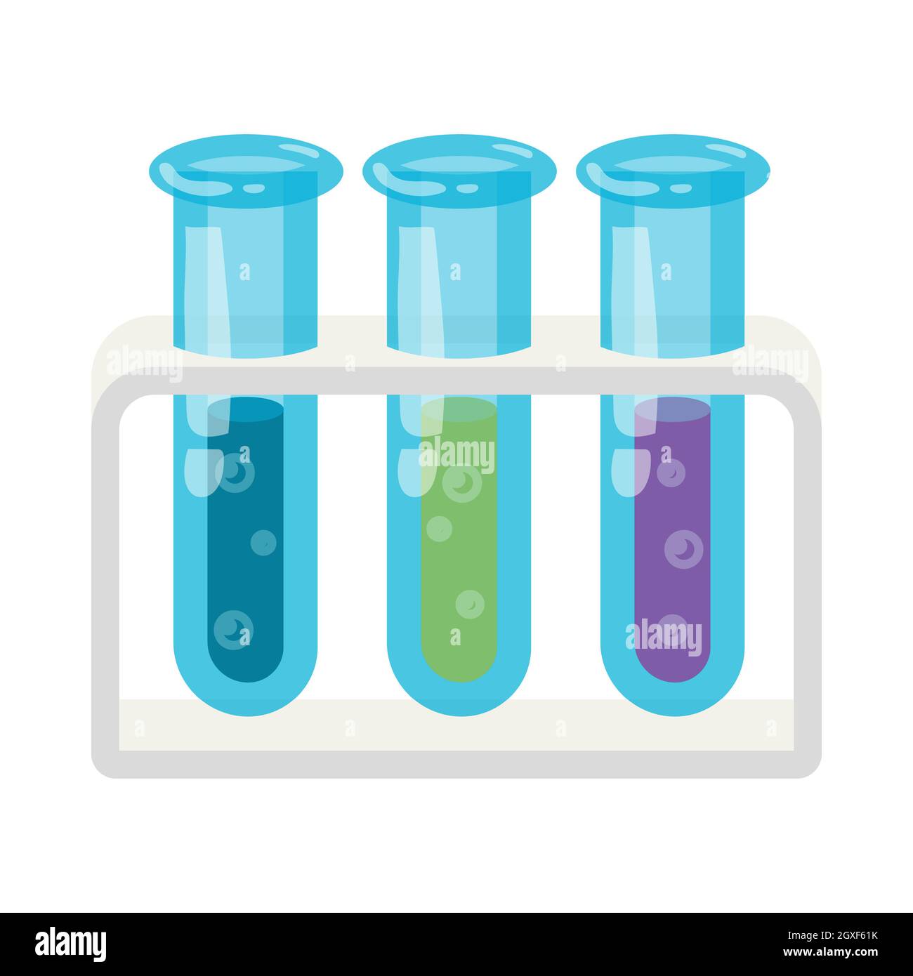 Three test tubes with colored liquids icon in cartoon style on a white ...