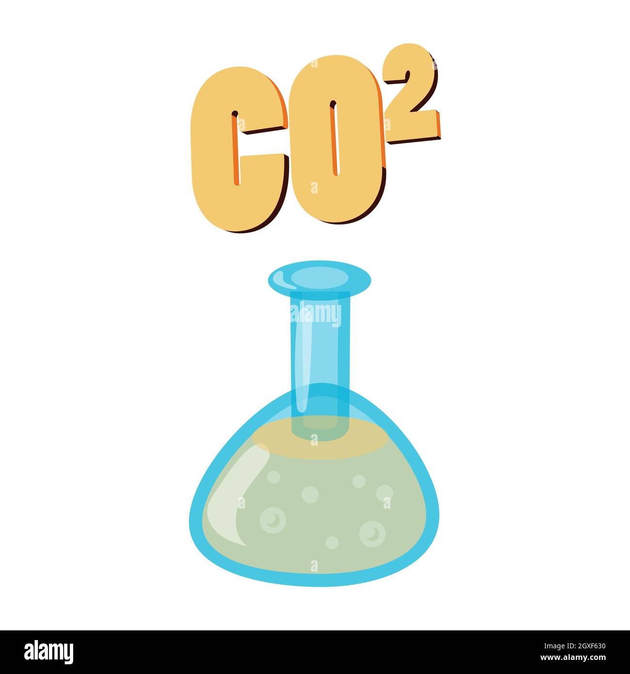 Carbon dioxide in test flask, CO2 icon in cartoon style on a white ...