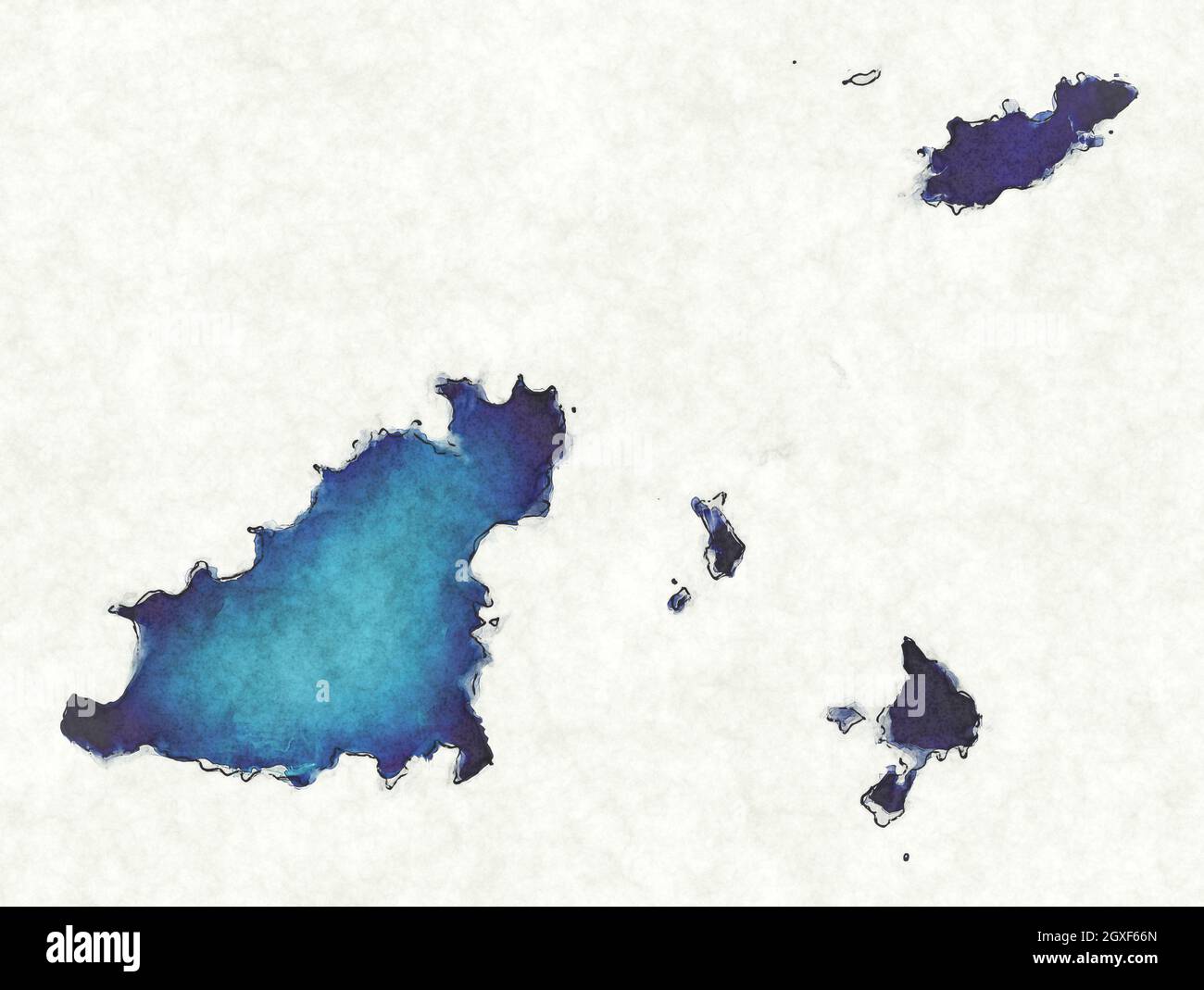 Guernsey map with drawn lines and blue watercolor illustration Stock ...
