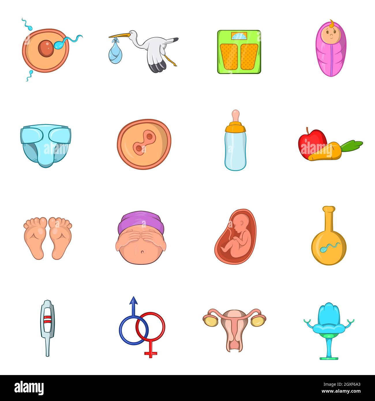 New born baby icons set in cartoon style isolated on white background ...