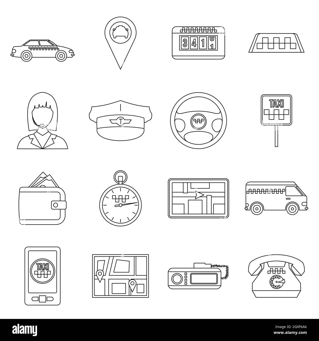 Taxi Icons set in outline style for any design Stock Photo - Alamy