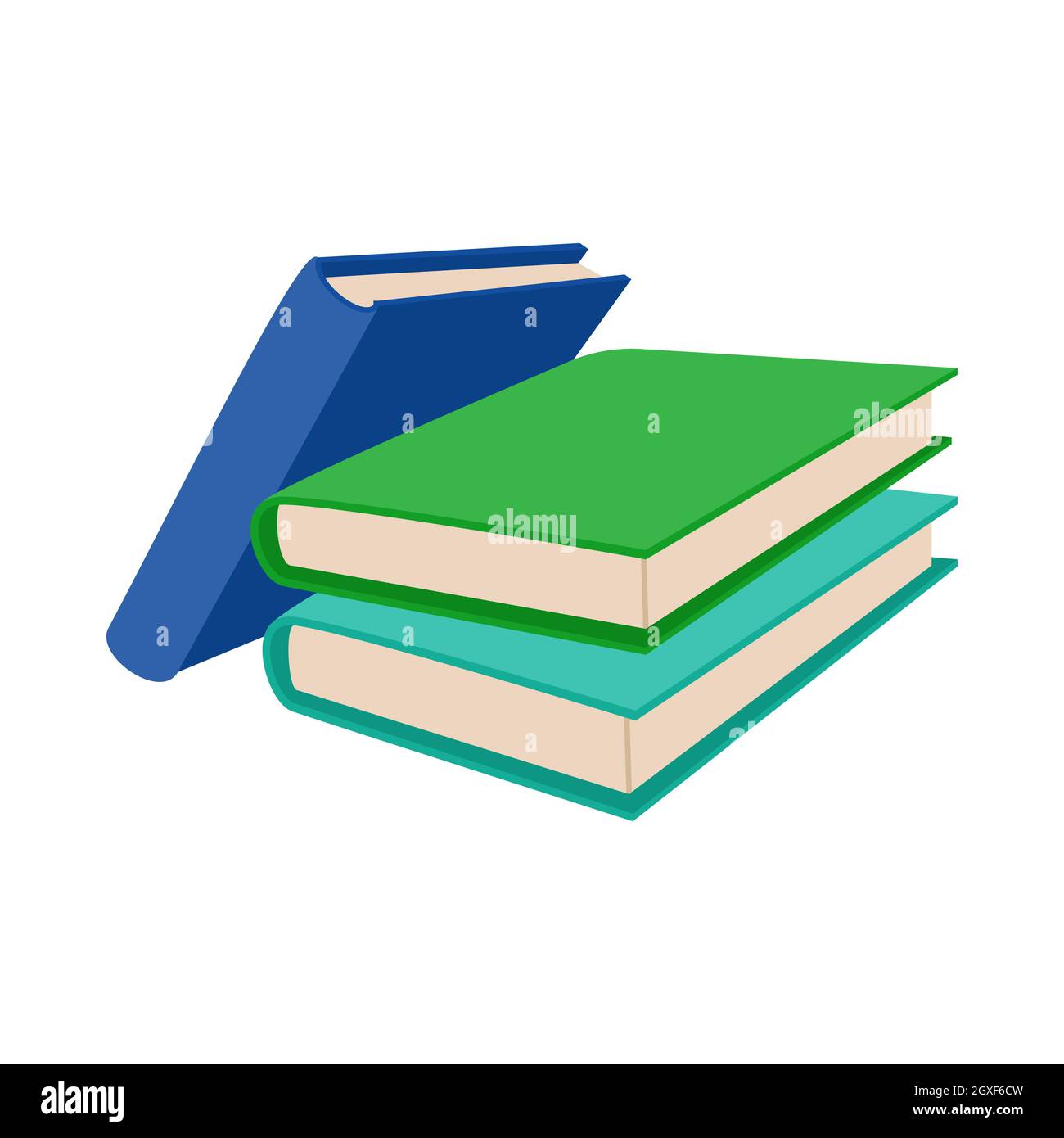 Three colored books icon in cartoon style on a white background Stock ...