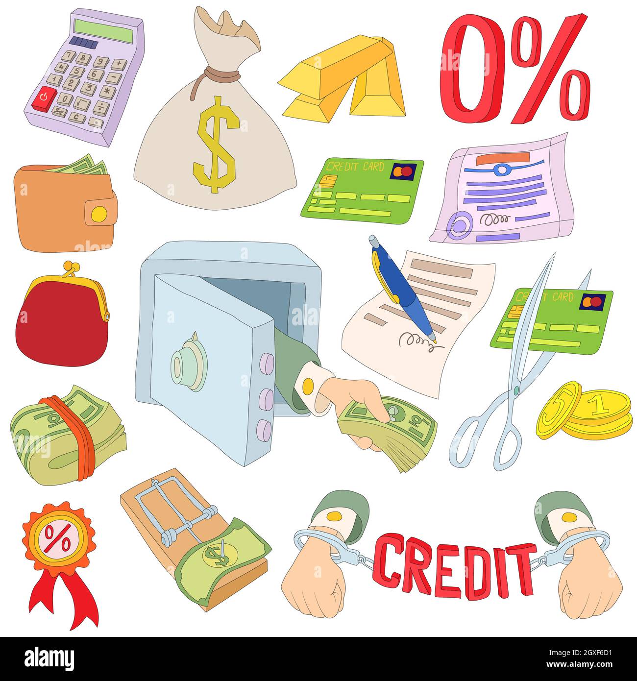 Credit icons set in cartoon style isolated on white background Stock ...